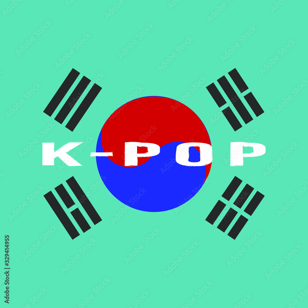 K-pop logo with National flag of South Korea. Korean pop music. Banner ...