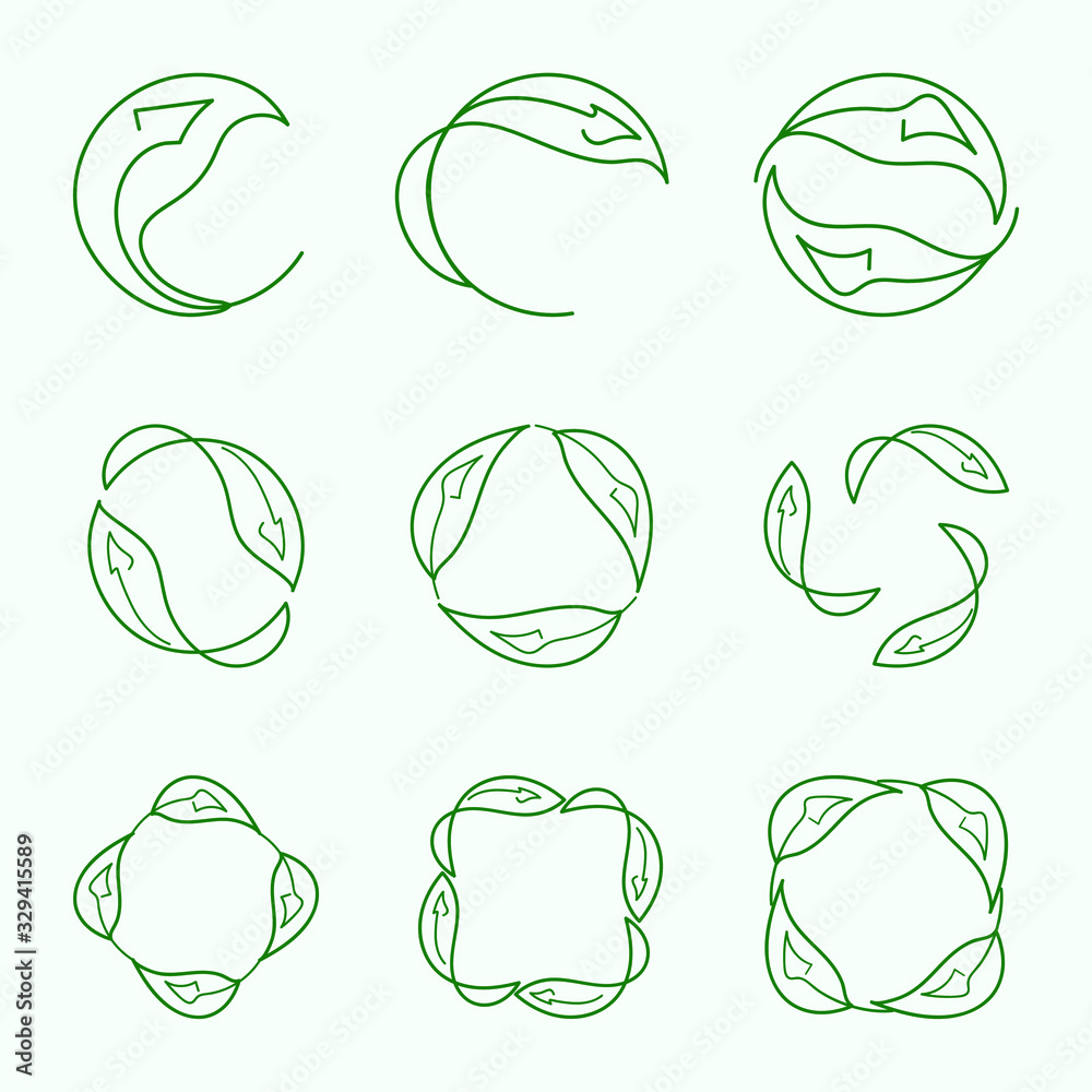 Recycle, leafs, plant nature logo design. Set of recycled eco icons ...
