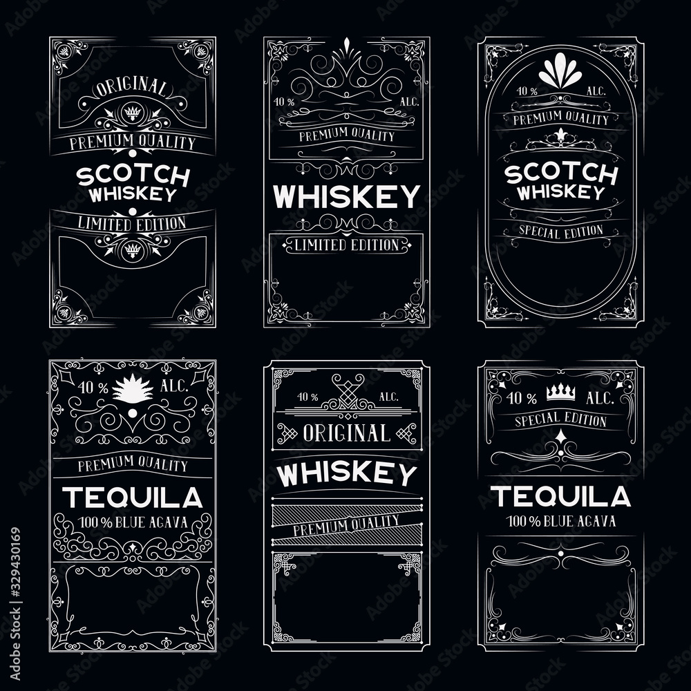 Vintage ornate labels set with lettering for irish pub. Hand drawn ...