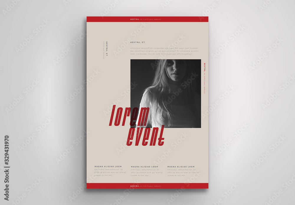 Simple Poster Layout with Red Accents Stock Template | Adobe Stock