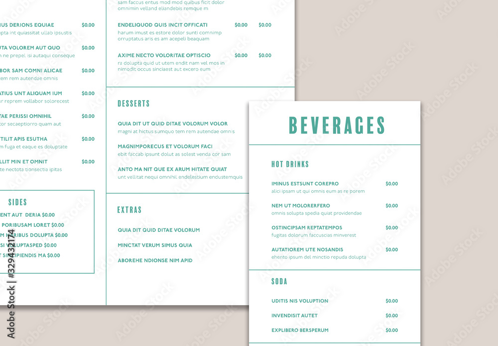 Menu Layout with Green Accents Stock Template | Adobe Stock