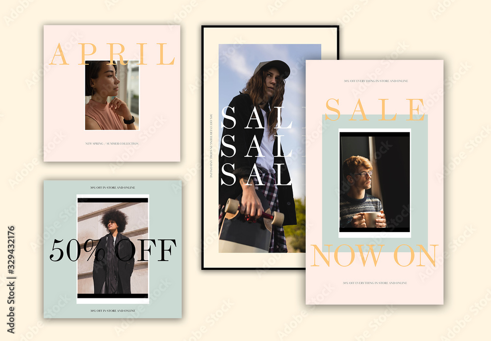 Social Media Post Layouts with a Soft Color Scheme Stock Template ...