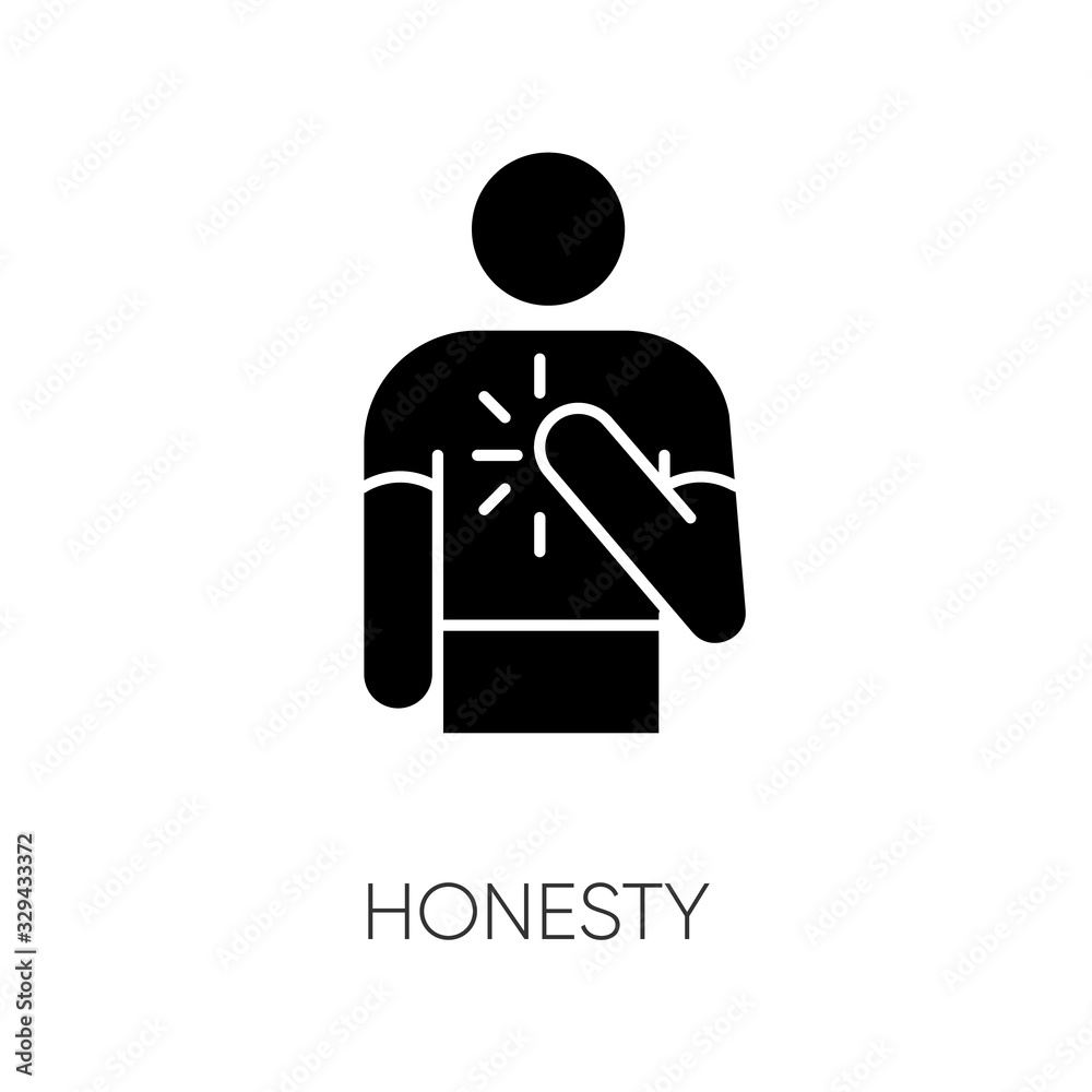 Honesty black glyph icon. Truthfulness, sincerity and credence ...