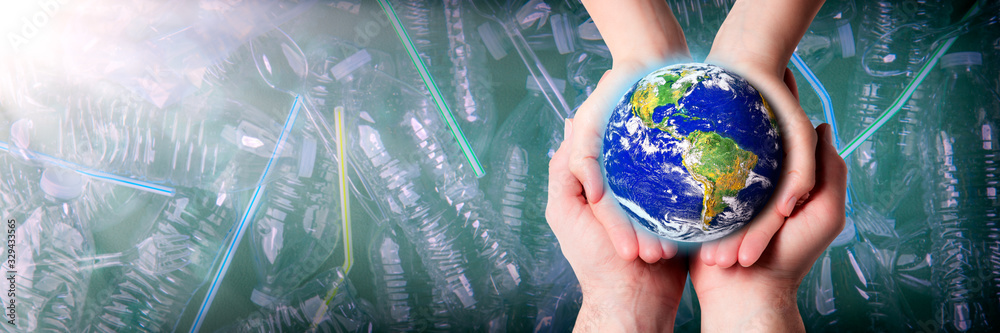 Caring Hands Of Man And Woman Protecting Earth From Plastic Pollution ...