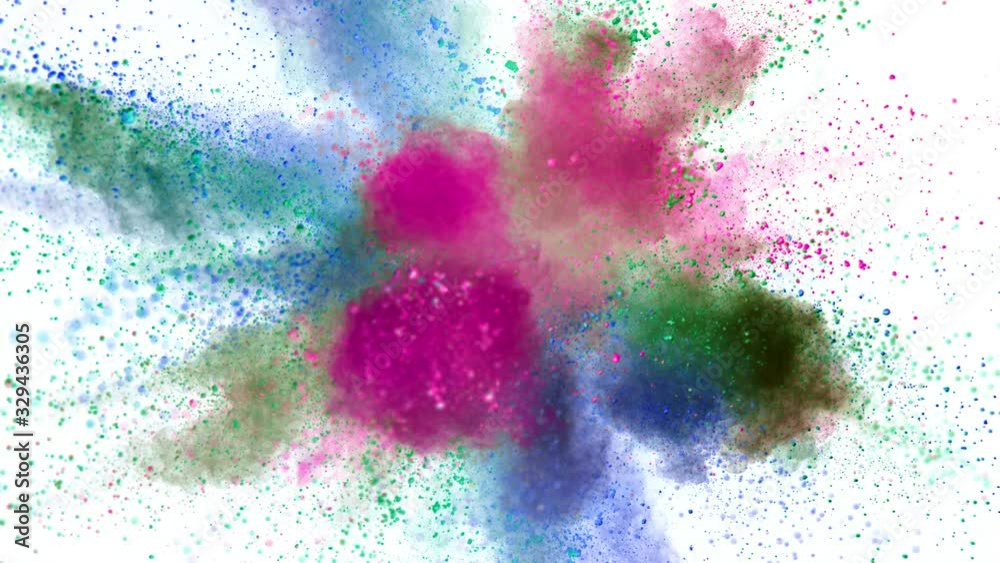 Colorful powder exploding on white background. Shot with high speed ...