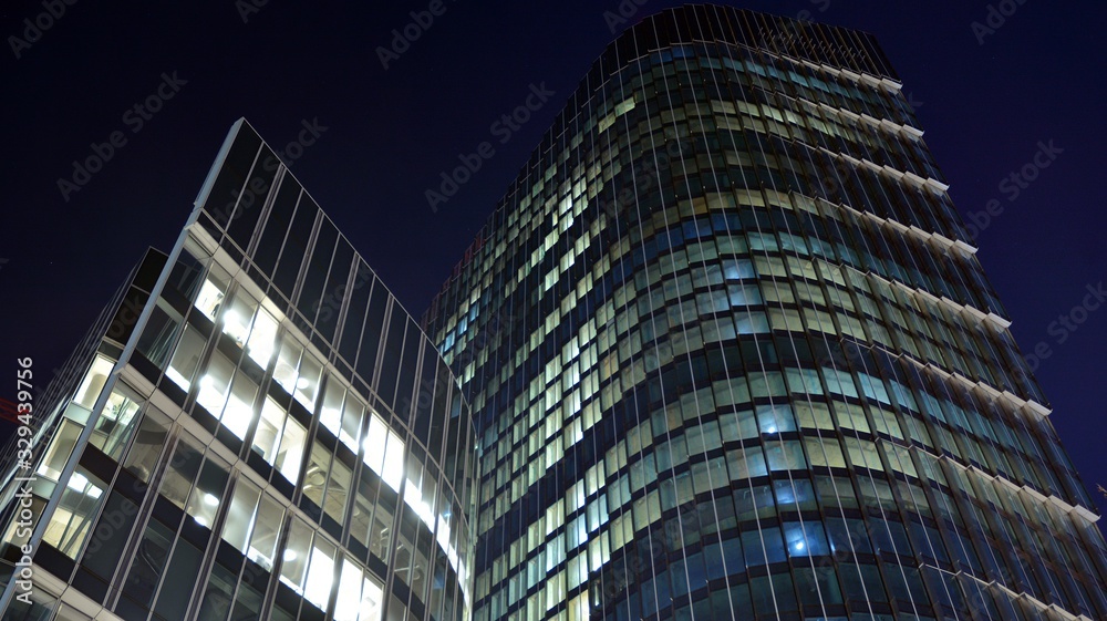 Glass Building Facade Night