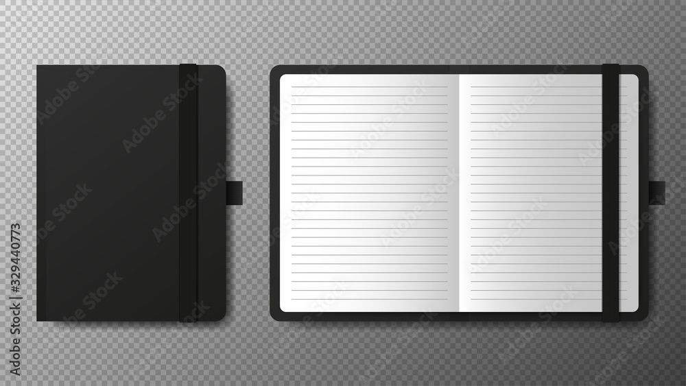 Vecteur Stock Realistic blank black open and closed copybook template ...