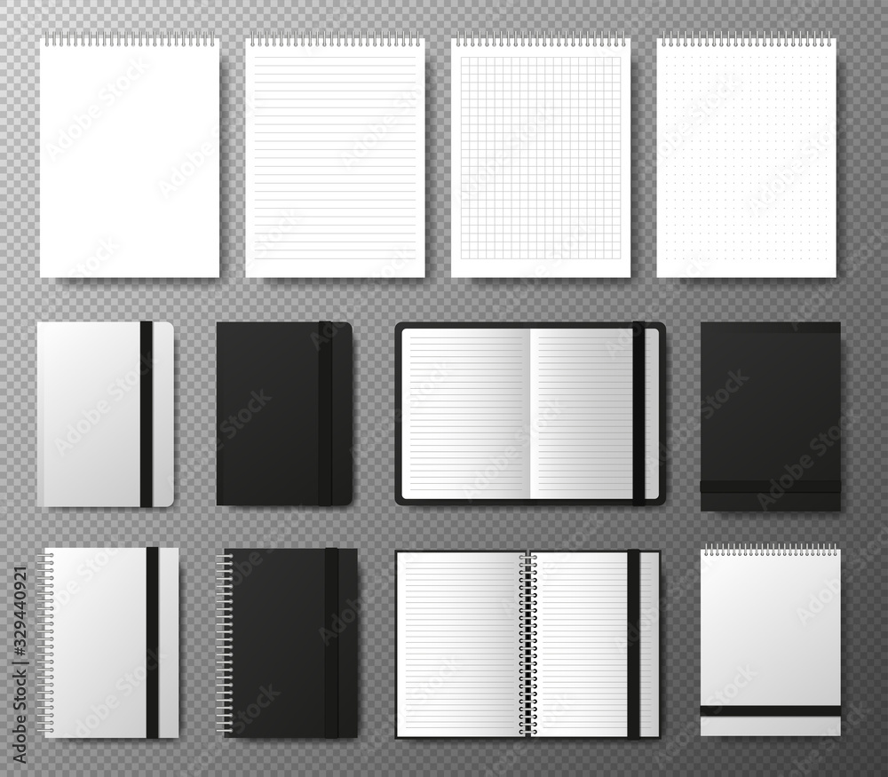 Big collection realistic blank black open and closed copybook template ...