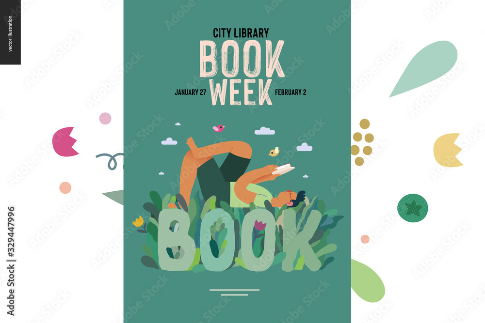 World Book Day graphics, poster grass -book week events. Modern flat ...