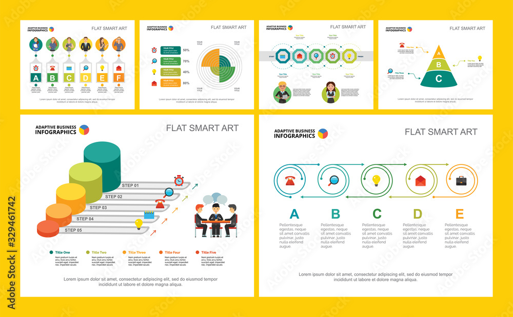 Colorful smart art charts set for presentation slide templates ...