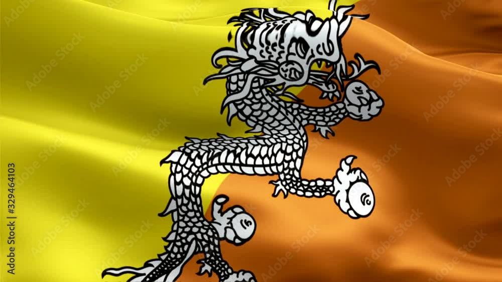 Bhutan waving flag. National 3d Bhutanese flag waving. Sign of Bhutan ...