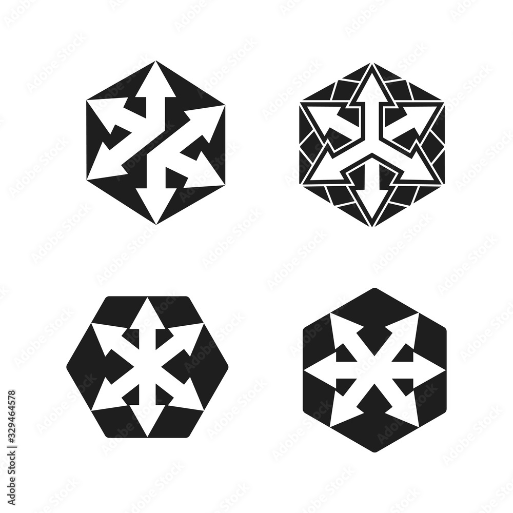 Multiple arrow vector sign. Hexagon logo with six arrows. Stock Vector ...