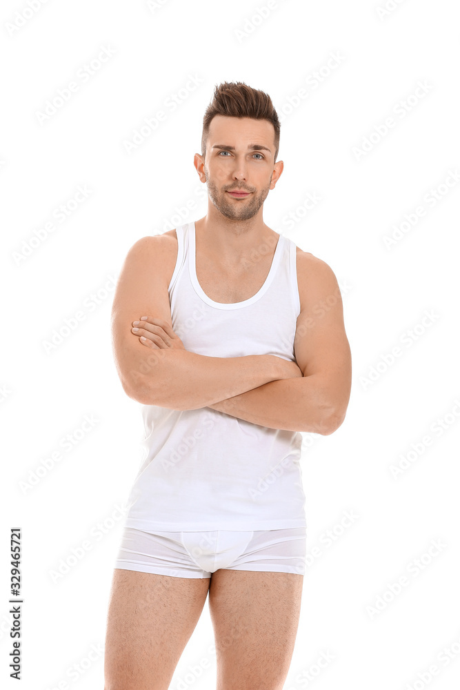 Handsome man in underwear on white background Stock Photo | Adobe Stock