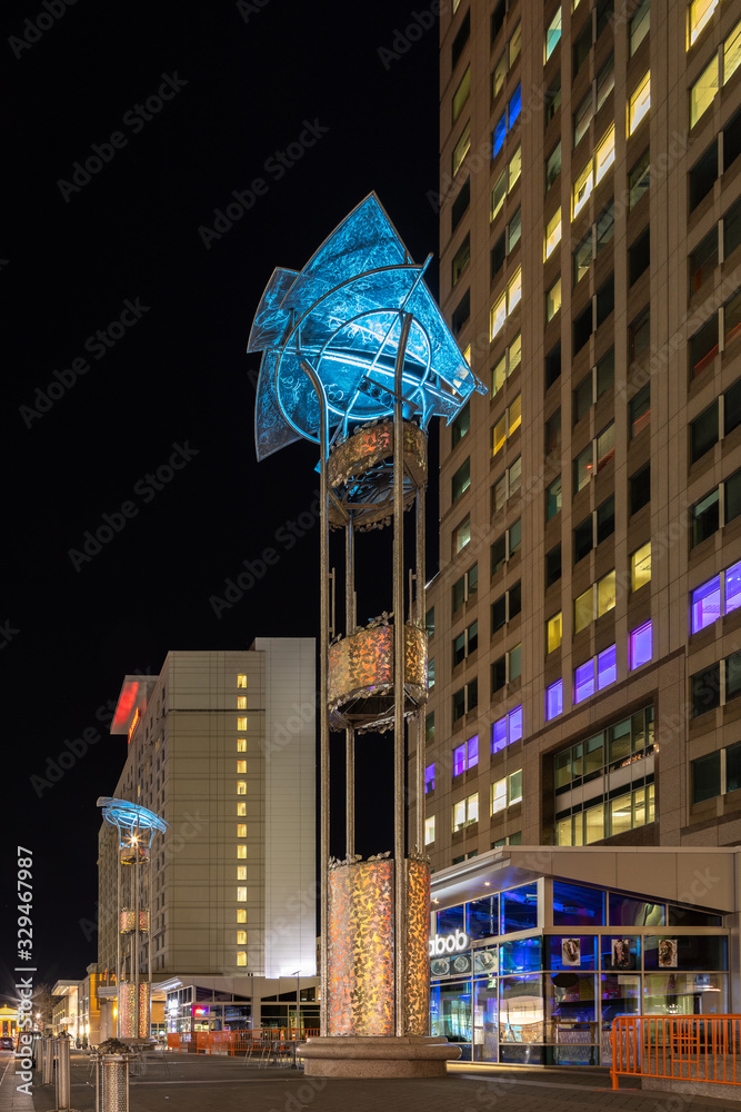 Raleigh, NC; 02-28-20; Nighttime photo of light tower on Fayetteville ...
