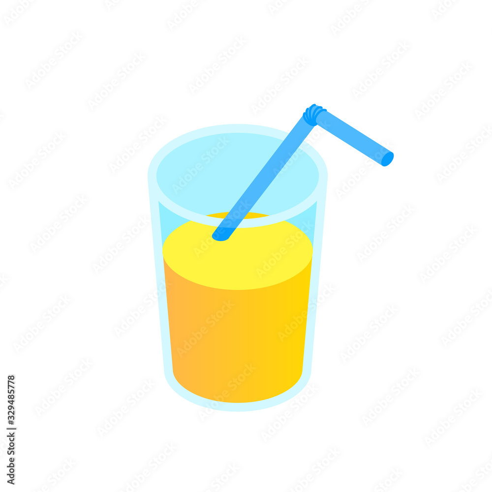 Isometric glass of orange juice with cocktail pipe isolated on white ...
