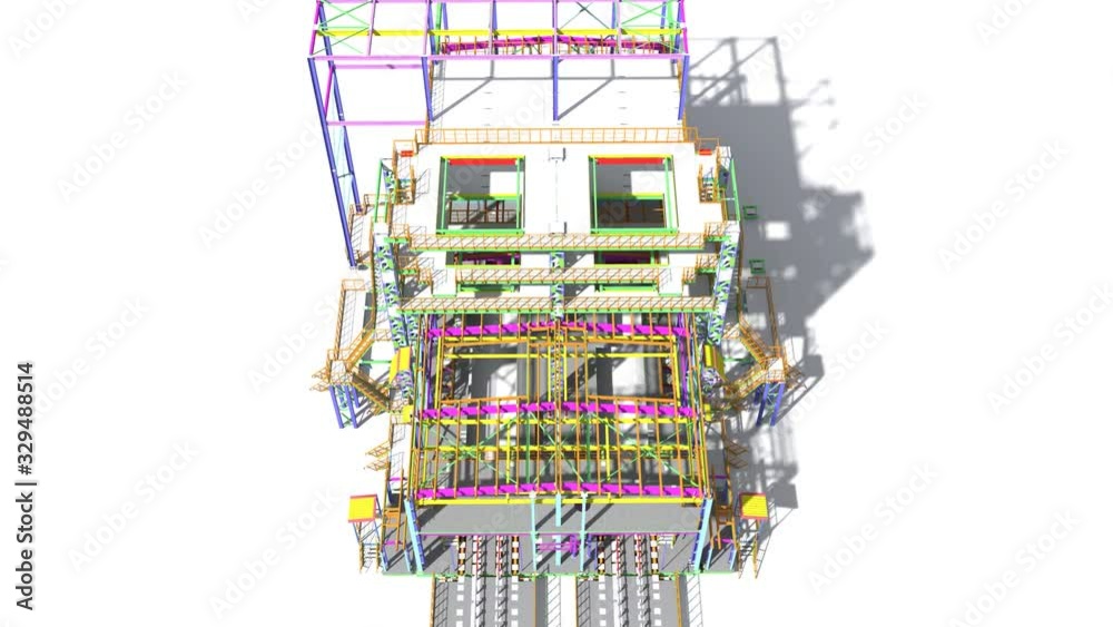 Animation of a BIM model of a building structure made of metal ...