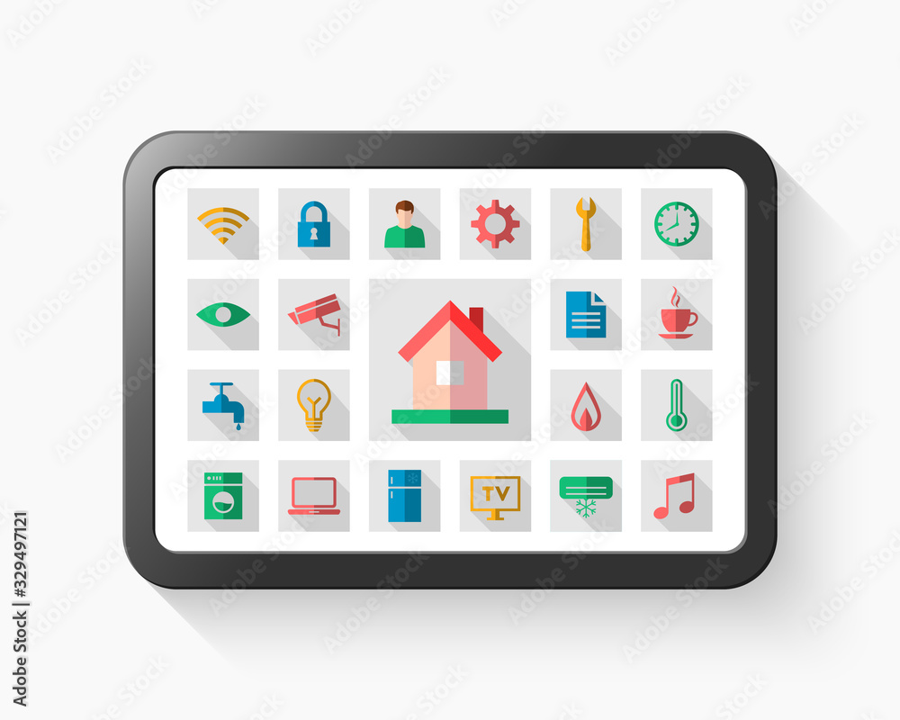 Domotics concept with user interface and icon set. Building automation ...