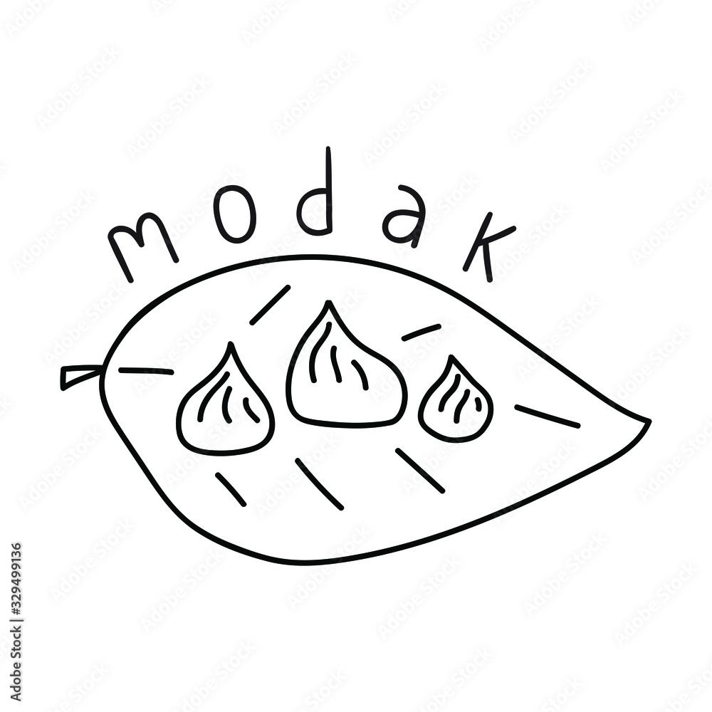 Modak. Indian traditional food. Vector hand drawn outline illustration ...