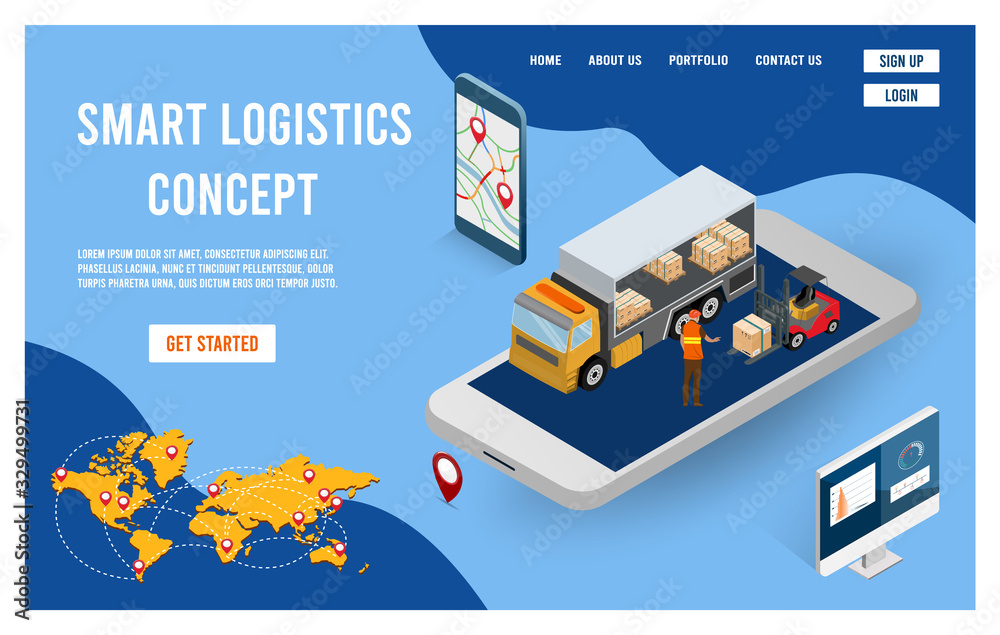 Modern flat design isometric concept of Smart Logistics with with ...