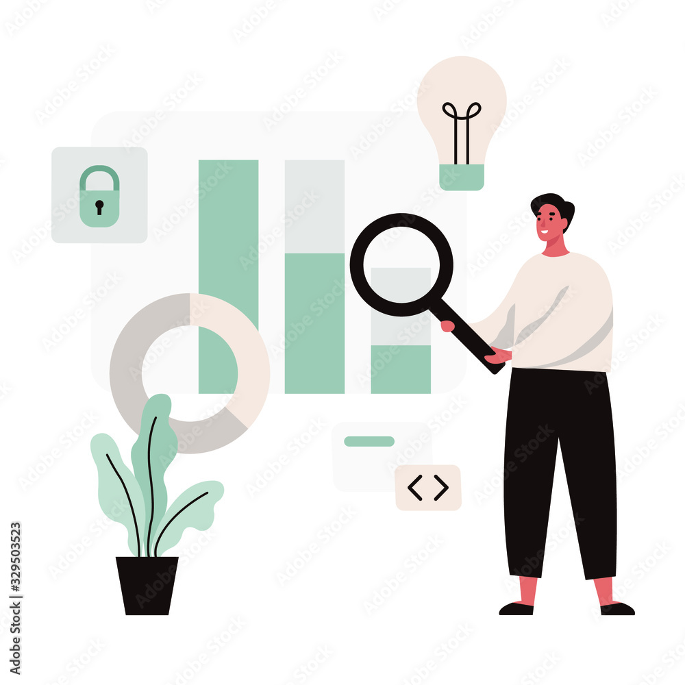 Businessman making data analysis, information research with ...