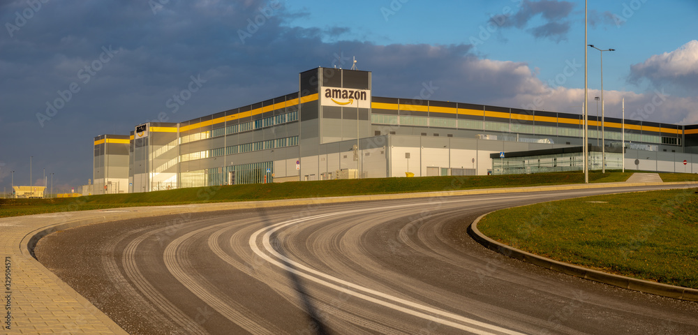 Road to the Amazon logistics center in Poland.Szczecin, Poland-March ...