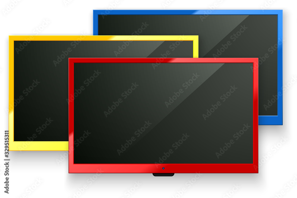 Vector TV led screen isolated background. Red, yellow, blue color ...