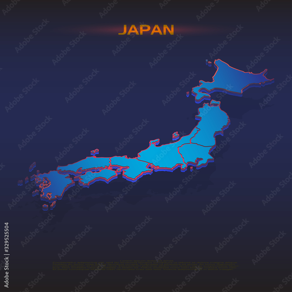 Isometric map of JAPAN. Stylized map of the country isolated on blue ...