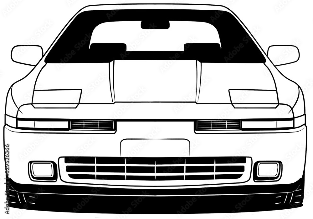 Illustration of front part old japanese white car on white background ...