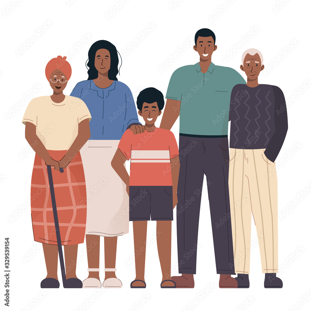 Black Family Of 5 Cartoon