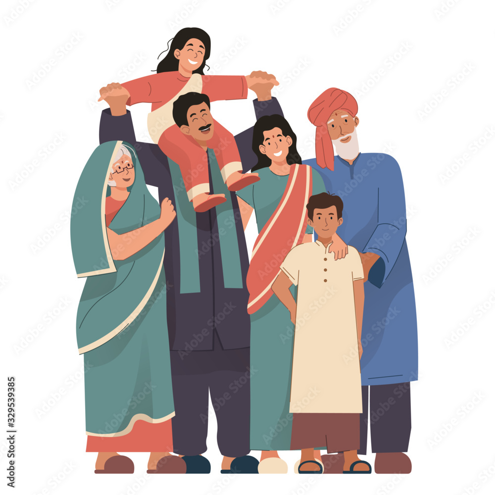 Happy indian family portrait. Grandparents, parents and children ...