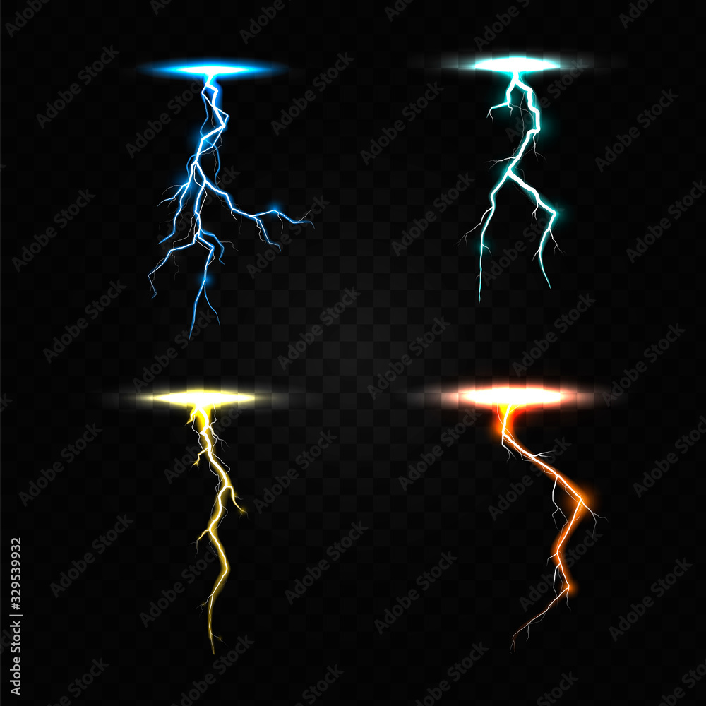 Colored lightning bolt vector set on transparent background. Stock ...