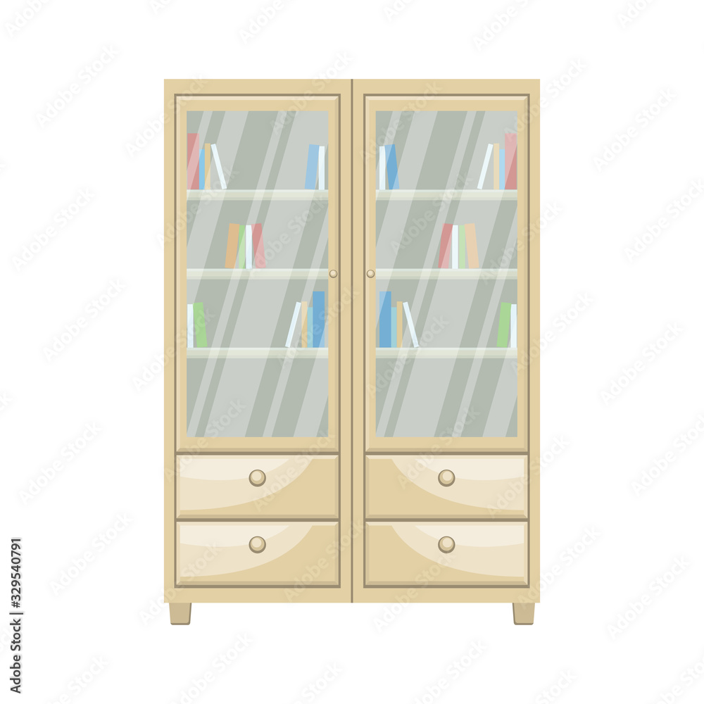 Cartoon living room cupboard with books. Vector illustration Stock ...