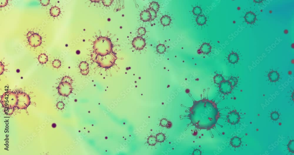 3D rendering animation, coronavirus cells covid-19 influenza flowing on ...