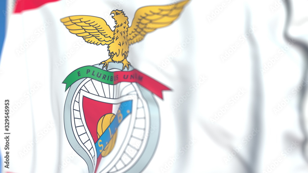 Waving flag with Benfica football team logo, close-up. Editorial 3D ...