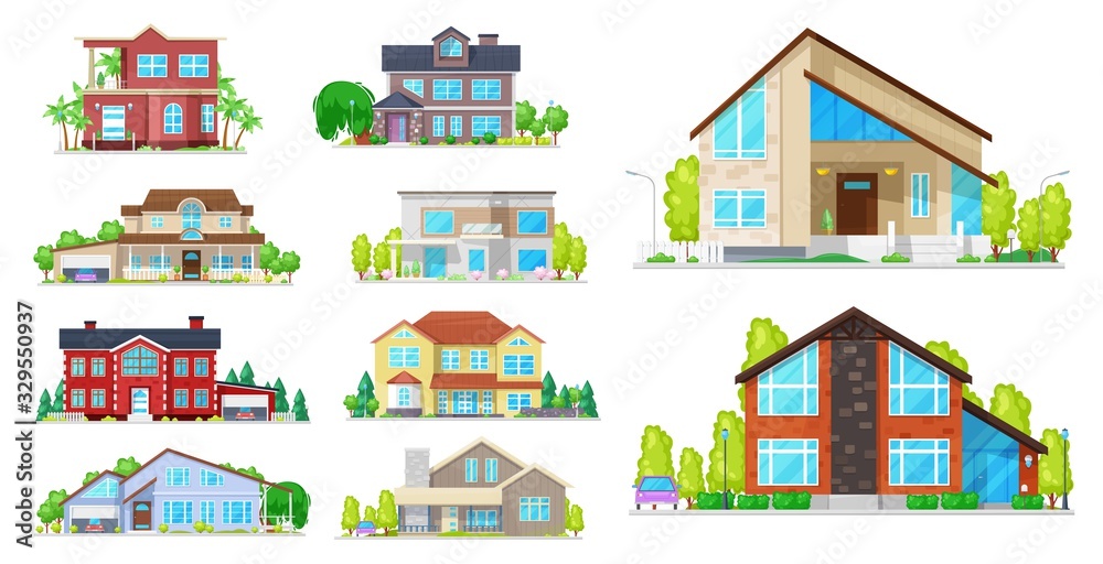 House building vector icons. Village home, cottage and villa, mansion ...