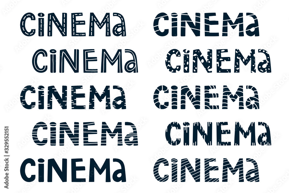 Set of cute cartoon doodles hand drawn cinema lettering design for your ...