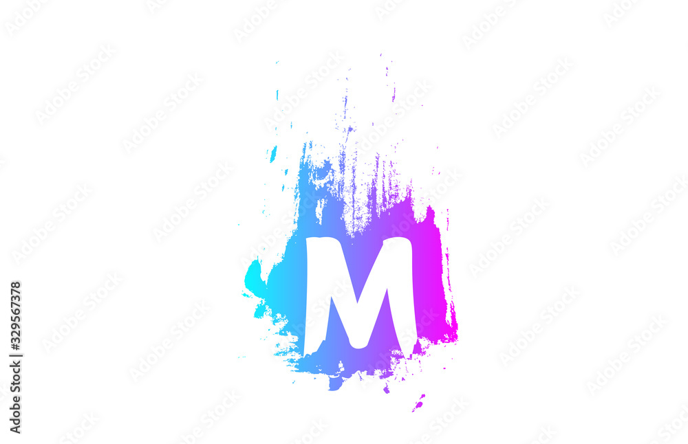 pink M letter alphabet grunge logo icon with brush stroke design for ...