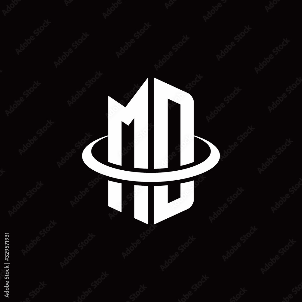 MD monogram logo in a hexagon style and surrounded by a ring Stock ...