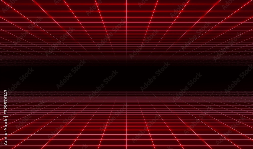 Abstract retro futuristic red laser grid background. Vector ...