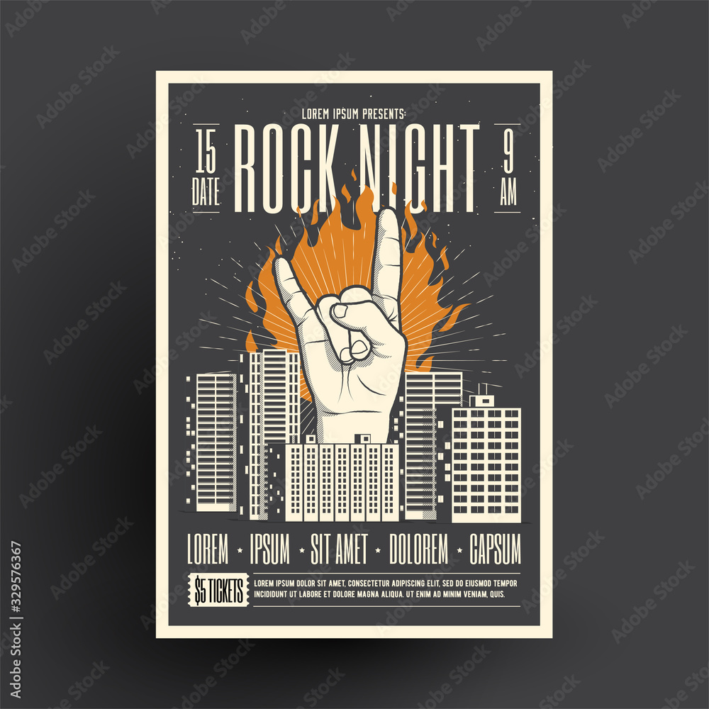 Rock night party poster flyer mockup template for your night club party ...
