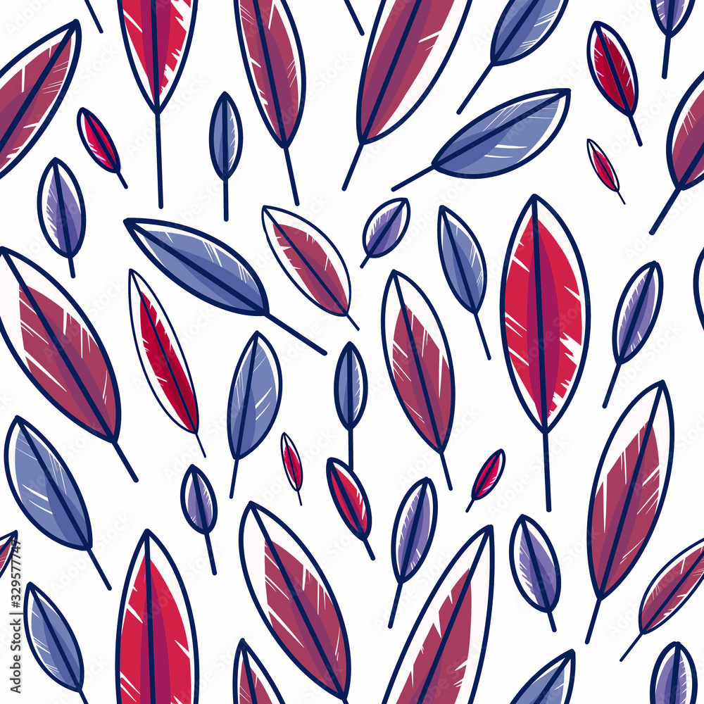 Seamless feather pattern on white background Stock Illustration | Adobe ...