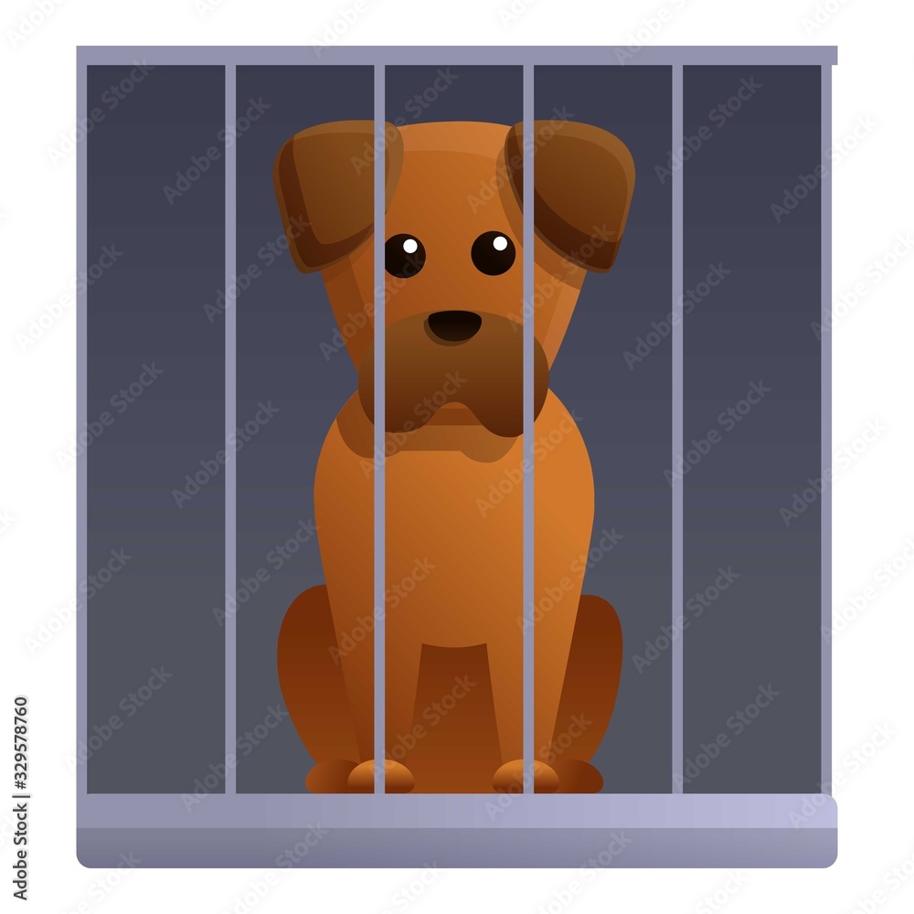 Sad dog in shelter cage icon. Cartoon of sad dog in shelter cage vector ...