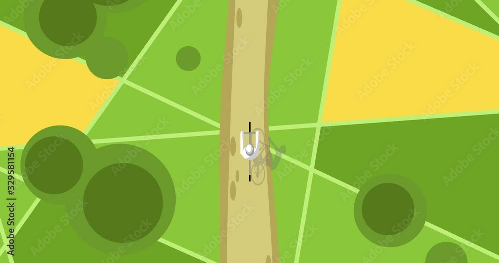 White bike moves forward on a color map. Seamless loop. GPS navigator ...