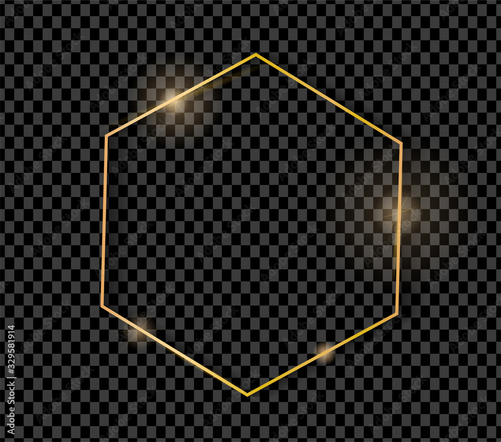 Gold shiny glowing vintage frame with shadows isolated on transparent ...