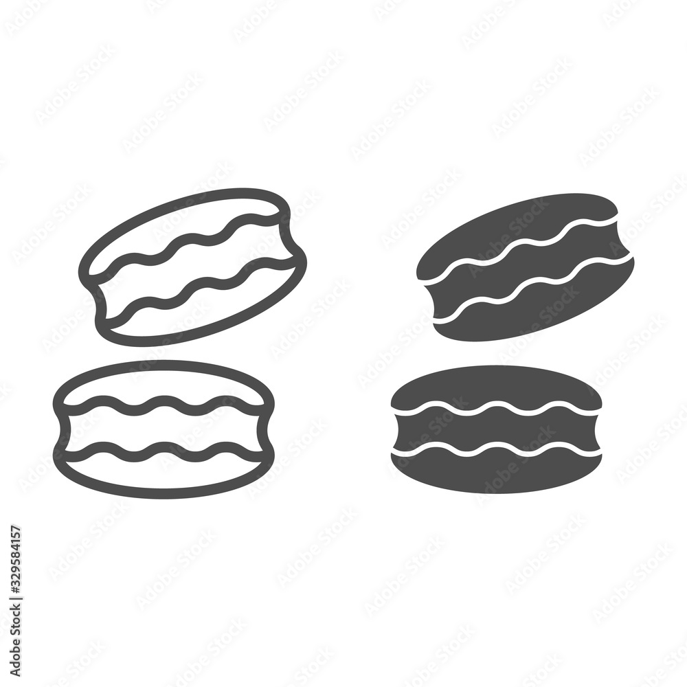 Biscuit line and solid icon. Coconut or ground almonds cookie, macarons ...