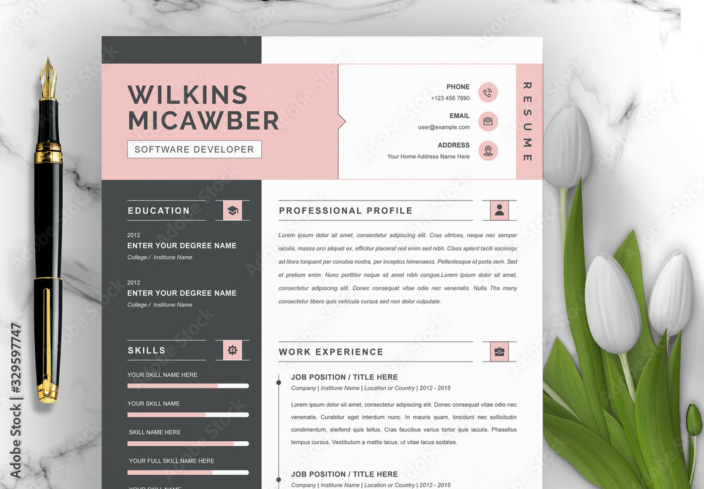 Resume Layout with Black Sidebar Stock Template | Adobe Stock