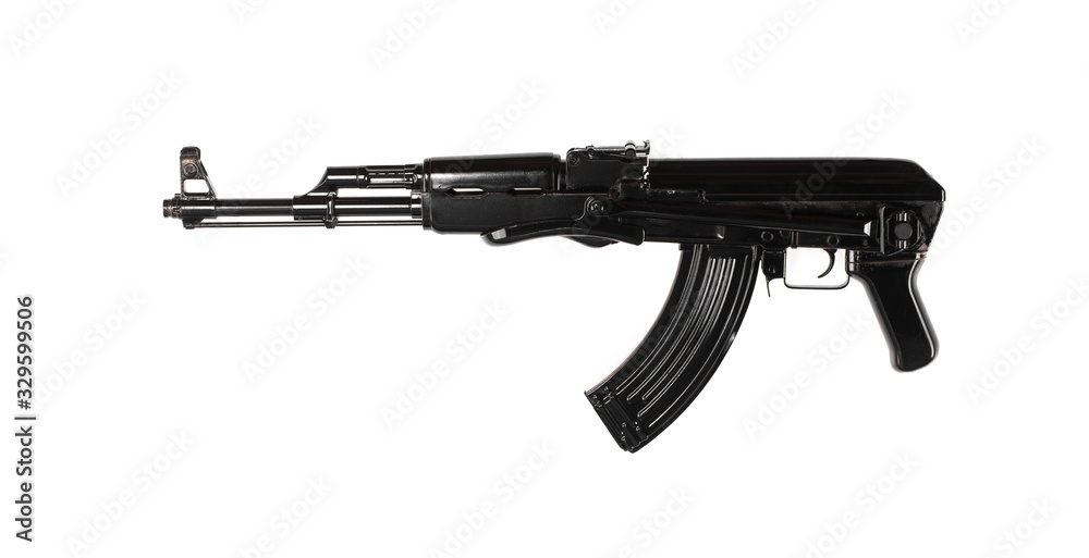 black AK-47 assault rifle isolated on white background Stock Photo ...