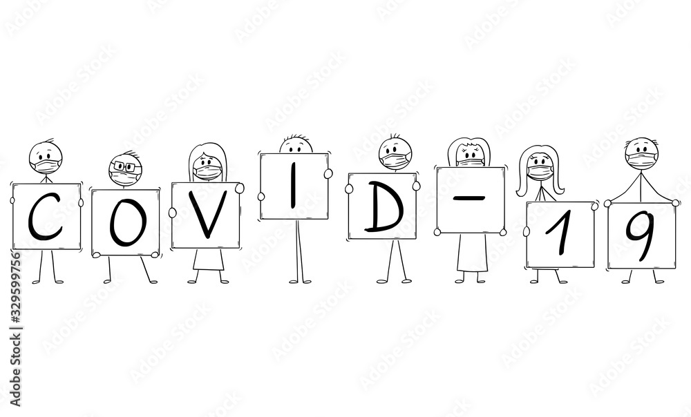 Vector cartoon stick figure drawing conceptual illustration of group of ...
