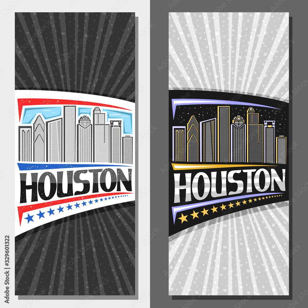 Vector layouts for Houston, decorative leaflet with line illustration ...