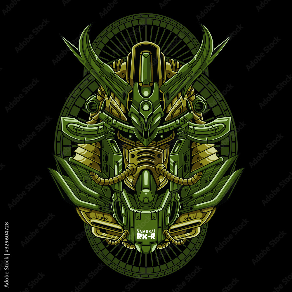 Mecha head samurai with sacred geometry pattern Stock Vector | Adobe Stock